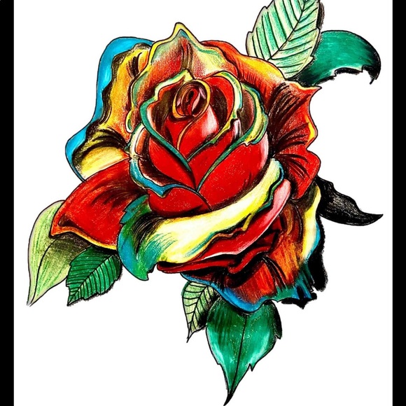 Hand Crafted | Art | Colorful Rose Drawing Digital Glossy Art Print ...
